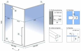 Sprchový kout REA FARGO 80/zástěna x 100/dveře cm, zlatý/transparent - bez vaničky