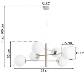 Závěsné svítidlo Florence, 6x bílé skleněné stínítko, be/g