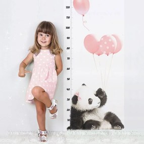 Samolepka do dětského pokoje růstový graf panda s růžovými balónky
