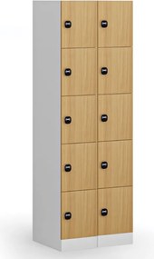 Šatní skříňka S1 s úložnými boxy, 5 boxů, 1850 x 300 x 500 mm, RFID zámek, laminované dveře, ořech