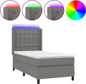Box spring postel s matrací a LED tmavě šedá 90x200 cm textil 3138606