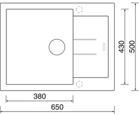 Sinks Amanda 650 Granitový dřez s odkapem oboustranné provedení, 65x50cm, granblack, TLAM65050030