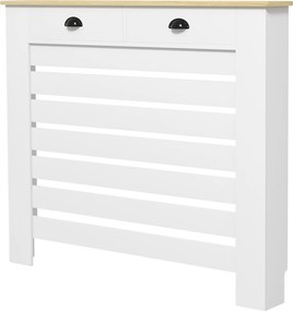 HOMCOM Kryt radiátoru, Stěna radiátoru, Horizontální lamelový rošt, se 2 zásuvkami, pro obývací pokoj, ložnici, chodbu, dřevo, 111 x 19 x 95,5 cm, Bí…