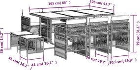 11dílný zahradní jídelní set s poduškami černý polyratan 3210967