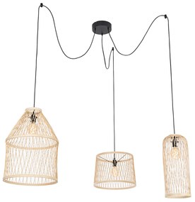 Smart buiten hanglamp rotan 3-lichts incl LED - Calamus