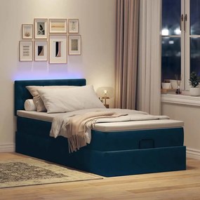 Osmanská postel s matrací &amp; LED tmavě modrá 80x200cm samet 3312732