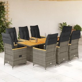 9dílný zahradní jídelní set s poduškami šedý polyratan 3276854