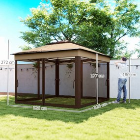 Skládací altán Outsunny 3x3x2,7m s nastavitelnou výškou dvojité střechy, moskytiérou, UV30+ ochranou, voděodolný a s nosičem - ideální pro zahradní p…