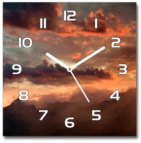Wallmuralia Skleněné hodiny na stěnu Západ slunce hory 30x30 cm