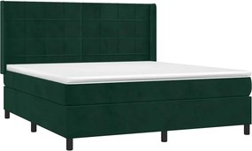 Box spring postel s matrací a LED tmavě zelená 160x200 cm samet 3139574