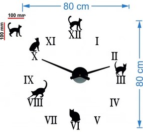Nalepovací nástěnné hodiny kočka - římská čísla | SENTOP 12S020
