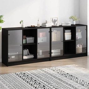 Knihovna s dvířky černá 204 x 37 x 75 cm kompozitní dřevo,  3206532
