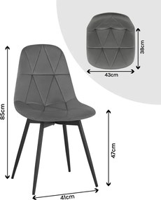 WOLTU Otočné jídelní židle Lestarain – sada 4 ks, sametové čalounění, tmavě šedé