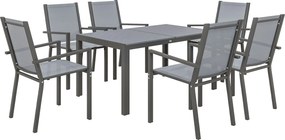 Outsunny Sada zahradního nábytku pro 6 osob, venkovní lounge set, ocelové rámy, stohovatelné židle, vysoké opěrky hlavy, šedá | Aosom