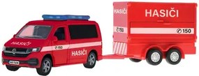KIDS GLOBE Traffic Auto hasičské VW s přívěsem / Zpětný chod / kov a p