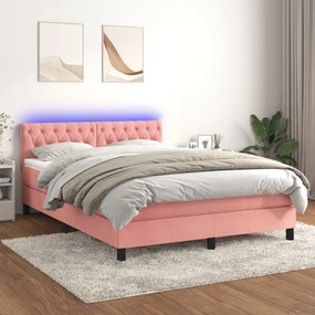 Box spring postel s matrací a LED růžová 140x200 cm samet 3134590