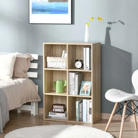 HOMCOM Knihařský regál se 3 policemi a 6 úložnými boxy do obývacího pokoje, ložnice, kanceláře 65,5x30x97,5 cm Dub