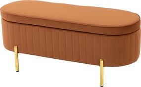 HOMCOM oválná truhlicová lavice 72L s víkem k otevření, sametový potah a dřevo, 108 x 44 x 43,5 cm, zlatavě hnědá