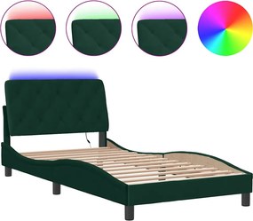 Rám postele s LED bez matrace tmavě zelený 100 x 200 cm samet 3213840