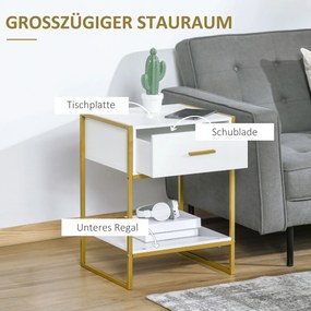 HOMCOM Sada 2 Moderních Nočních Stolků, 2 Noční Stolky do Ložnice a Obývacího Pokoj, s Šuplíkem a Otevřenou Policí, Moderní Design, MDF a Ocel, 45x40…