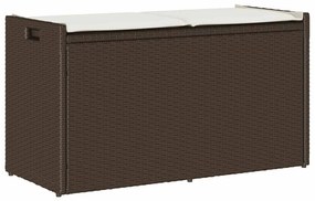 Venkovní úložná lavice s polštářem Brown 100 cm Poly Rattan