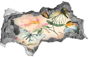 Wallmuralia Díra 3D fototapeta nálepka Motýli a květiny 95x73 cm