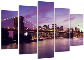 Obraz na plátně pětidílný Západ slunce na Manhattanu v New Yorku - 100x70 cm