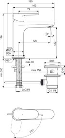 Ideal Standard CeraFine O - Umyvadlová baterie stojánková s BlueStart s kovovou odtokovou garniturou, chrom BC702AA