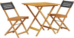 3dílný bistro set černý polyratan a masivní dřevo 3281862