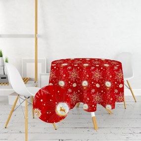 Ervi bavlněný ubrus na stůl oválný - Vánoční vzor - červený