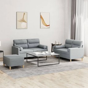 3dílná sedací souprava s polštáři světle šedá textil 3201592