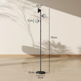 HOMCOM Stojací lampa stmívatelná s čtecí lampou, stojací lampa RGB s měnícími se barvami s dálkovým ovládáním, dotykové ovládání, 3 otočné hlavy, čer…