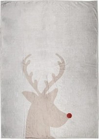 Béžový plyšový pléd s jelenem Deer - 130*170 cm