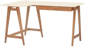 OnaDnes -20% Krémově bílý lakovaný rohový pracovní stůl RAGABA LUKA 135 x 85 cm s dubovou podnoží, levý