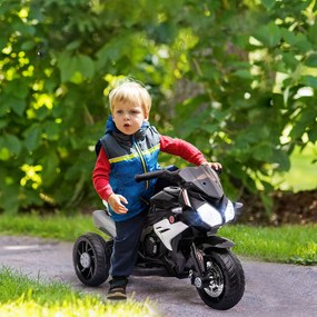 HOMCOM Dětská elektrická  tříkolka Trimoto pro děti od 3 let s dobíjecí 6V baterií, hudebním klaksonem a světlomety 86x42x52 cm Černobílá | Aosom