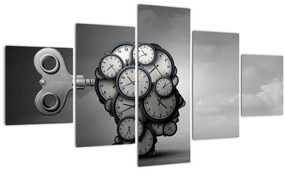 Umělecký obraz hlavy s hodinami (125x70 cm)