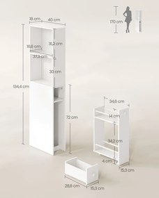 Úzká koupelnová skříň s šuplíky a nastavitelnou policí, bílá