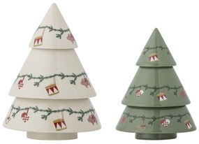 Bloomingville Vánoční dekorace Yule Deco Větší, zelená barva, bílá barva, keramika