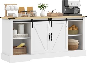 HOMCOM Příborník, úložný kabinet s 2 posuvnými dveřmi a nastavitelnými policemi, do obývacího pokoje, jídelny, chodby, 150 x 40 x 72 cm, dřevo, bílý …