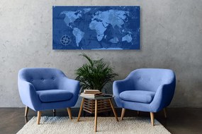 Obraz rustikální mapa světa v modré barvě Varianta: 100x50