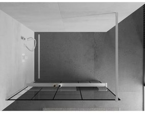 Mexen Kioto+, sprchová zástěna Walk-In s poličkou a věšákem 120 x 200 cm, 8mm čiré sklo černý vzor, ​​bílý profil, 800-120-121-20-78