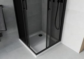 Mexen Rio, čtvercový sprchový kout 80(dveře)x80(dveře)x190 cm, 5mm šedé sklo, černý profil + bílá sprchová vanička SLIM, 860-080-080-70-40