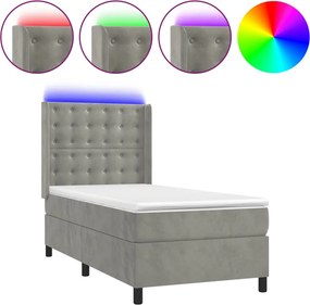 Box spring postel s matrací a LED světle šedá 80 x 200 cm samet 3139769