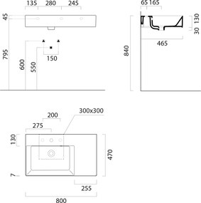GSI GSI, KUBE X keramické umyvadlo 80x47 cm, s odkládací plochou vpravo, bílá ExtraGlaze, 9456111