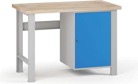 Dílenský pracovní stůl G7, buková spárovka, 1200 x 685 x 840 mm, 1x skříňka, modrá