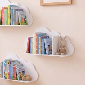 AIYAPLAY sada 3 nástěnných dětských regálů 60 cm, dětský knihovník ve tvaru oblaku, plovoucí knihovník Montessori pro 3–8 let, bílý
