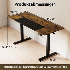 Costway Elektricky výškově nastavitelný stůl s LED ovládacím – 140 × 60 cm