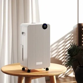 HOMCOM Odvlhčovač vzduchu 12 l/den, tichý odvlhčovač, vodní nádrž 2,1 l, LED displej, 28x18,5x50,5 cm, bílá
