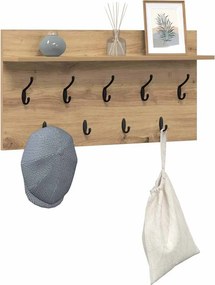 věšák, nástěnný, 1 prkno, háčky, kompozitní dřevo, 40x80x12 cm, dub artisan, Dekorino TK20260018