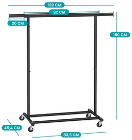 Výškově nastavitelný pojízdný věšák na oblečení, černý